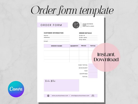 Purple Printable Order Forms 100% Editable Order Form Template | Craft