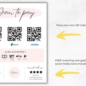 Blush Pink Editable QR Code Sign Canva Template, Printable Scan to Pay ...
