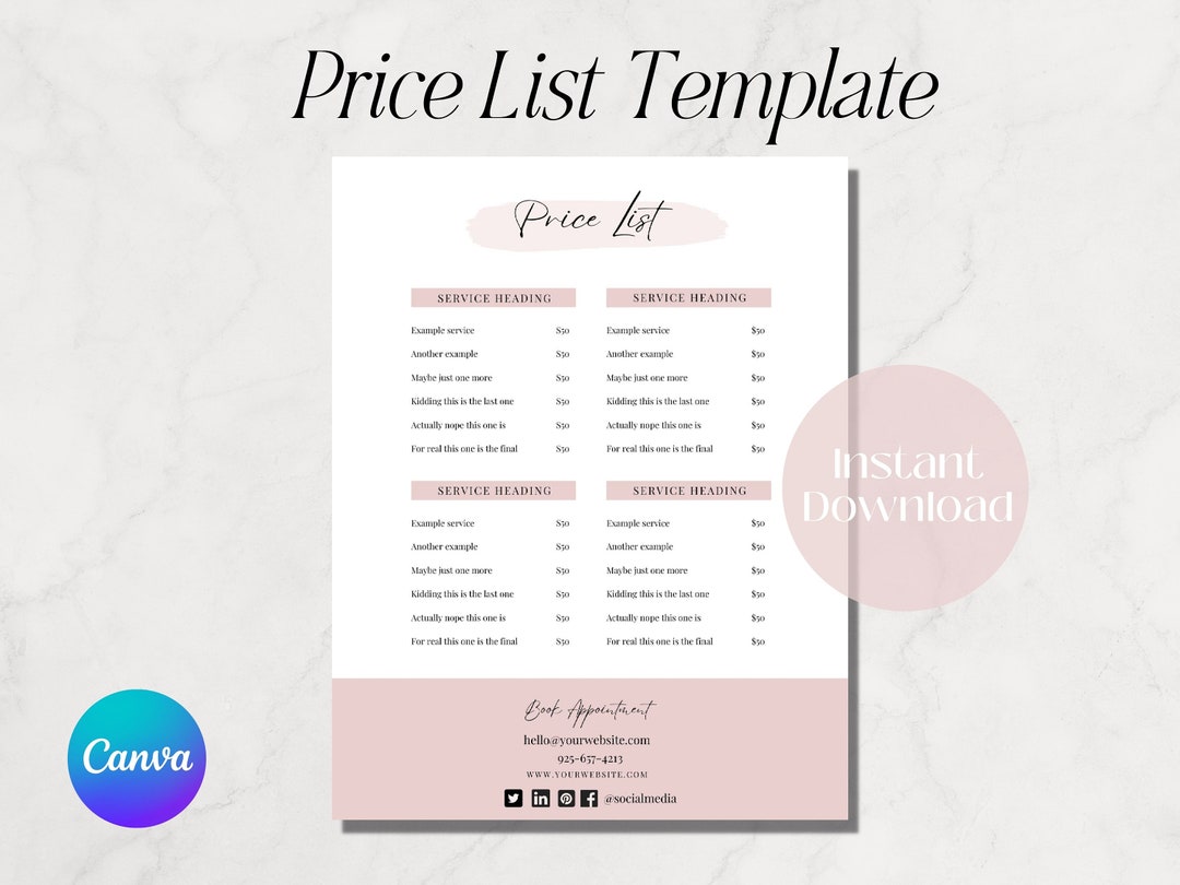 Feminine Price List Template for Small Business, Custom Price List, 2 ...