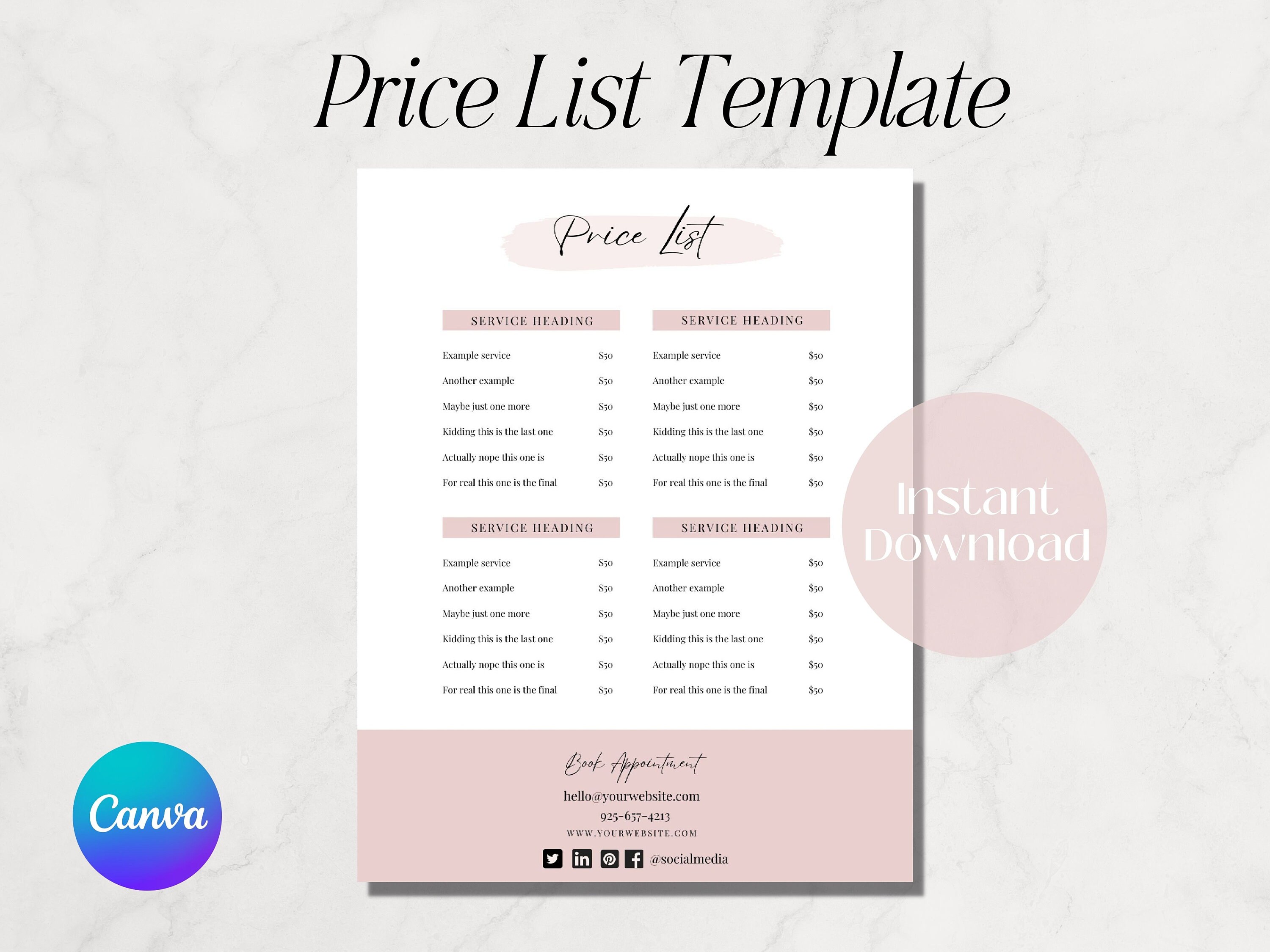 Feminine Price List Template for Small Business, Custom Price List, 2 ...
