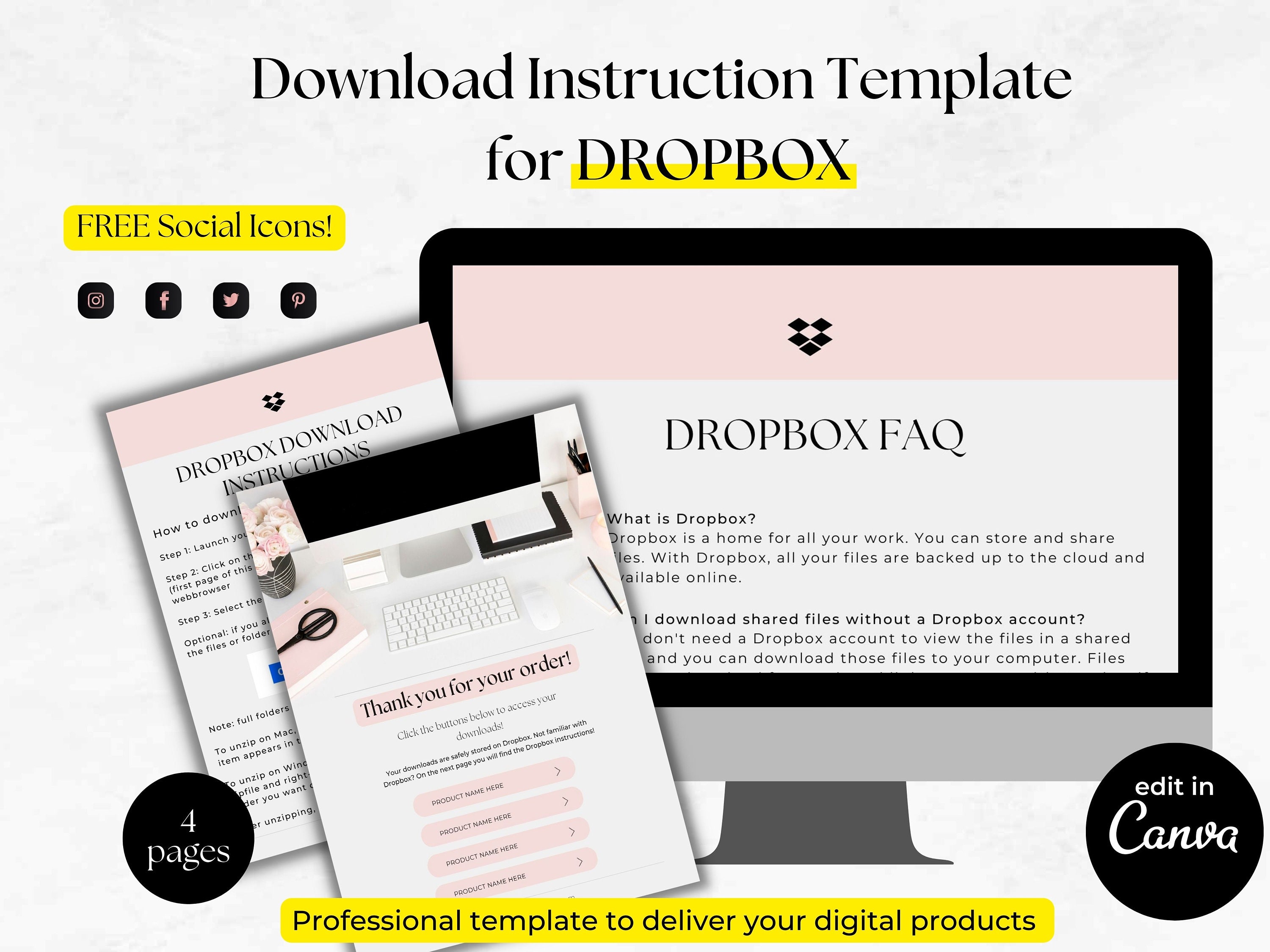 Canva Digital Products Template, DROPBOX Download Instruction Template for Digital Product ...