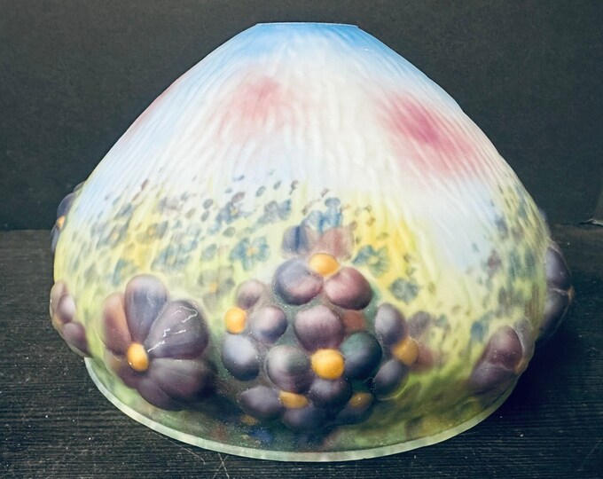Vintage Reverse Hand-painted Embossed Floral Frosted Ribbed Glass Lamp ...
