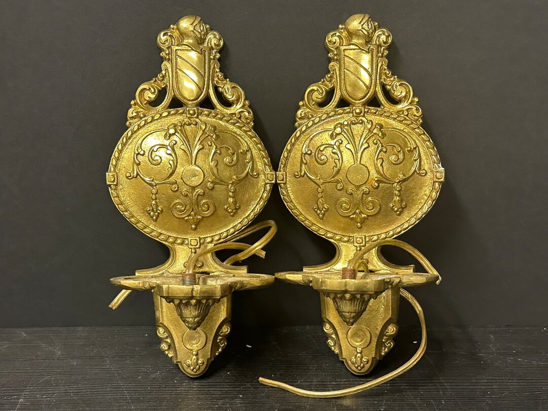 Vintage Pair of Riddle Co. Solid Brass 10 3/4 Wall Sconce Lamp Light ...