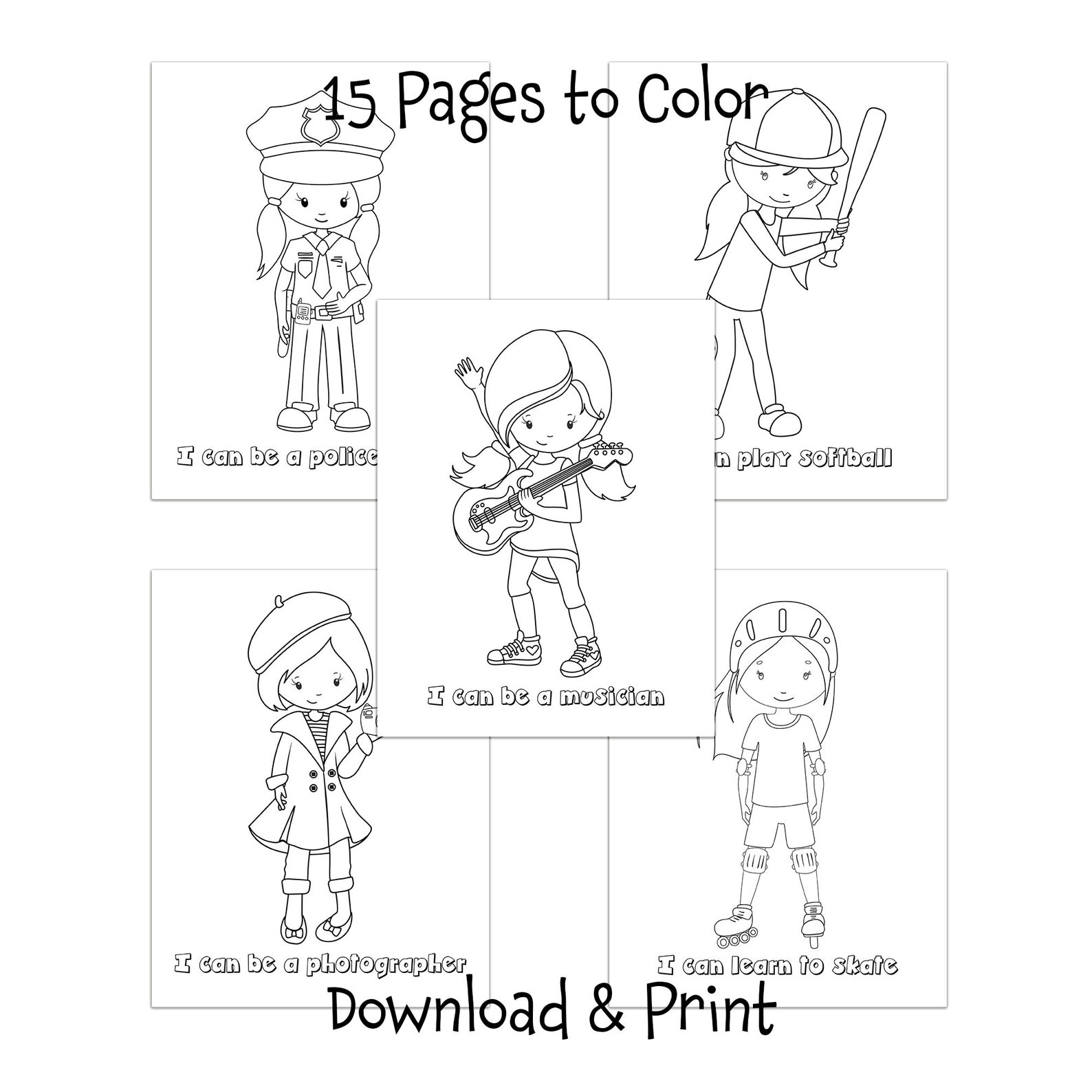 Girls Can Do Anything - 15 Pages to Color - Download & Print - Etsy