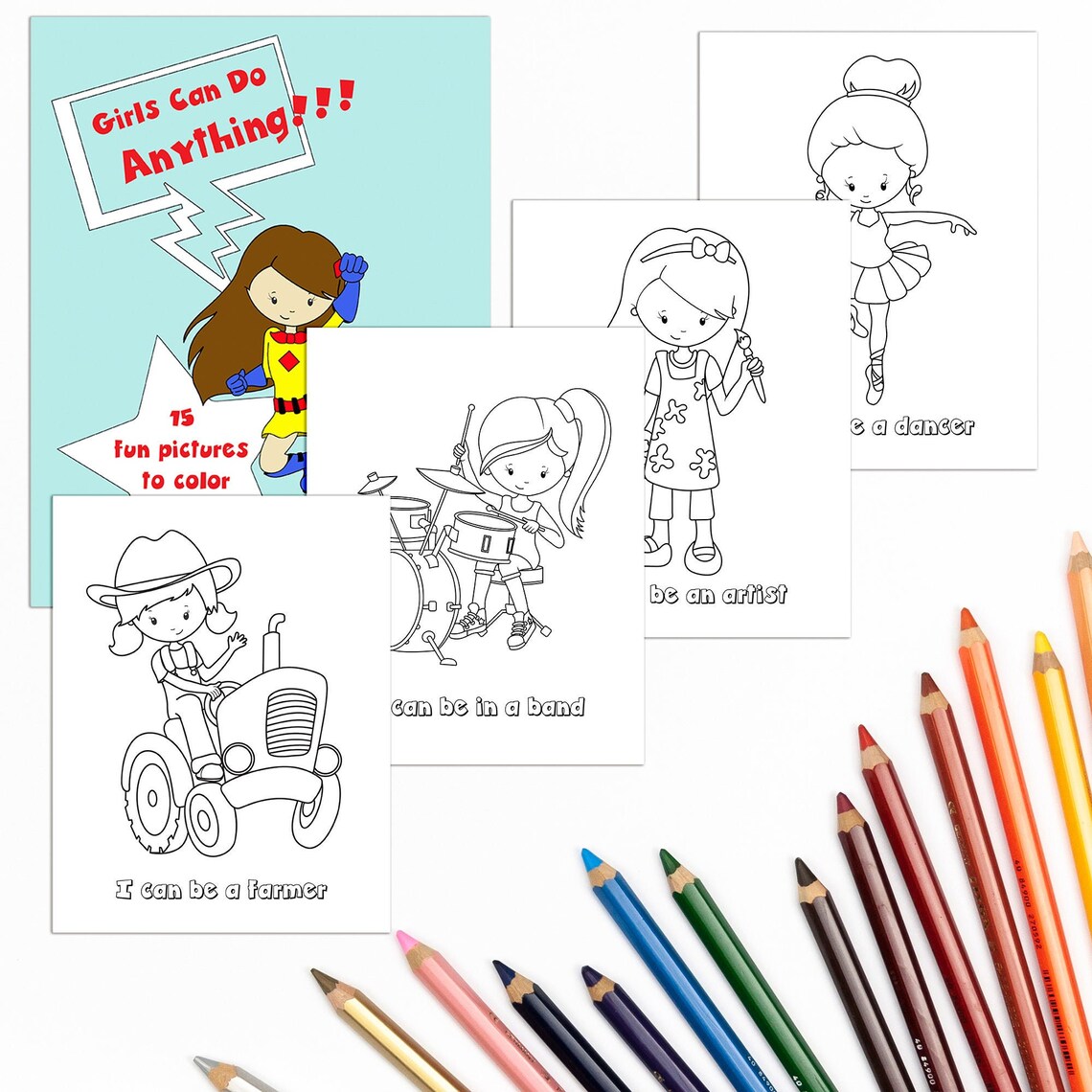 Girls Can Do Anything - 15 Pages to Color - Download & Print - Etsy