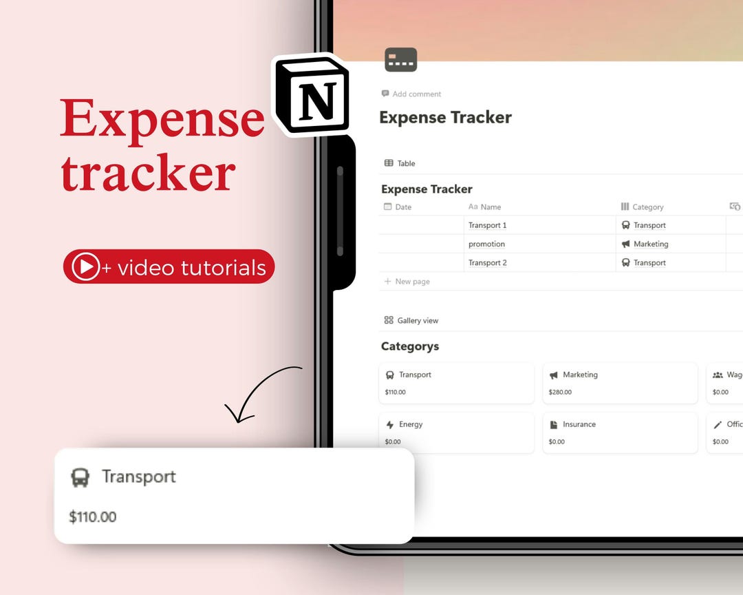 Notion Expense Tracker Template | 1-page Monthly Budget Planner | Finance Tracker for Small ...