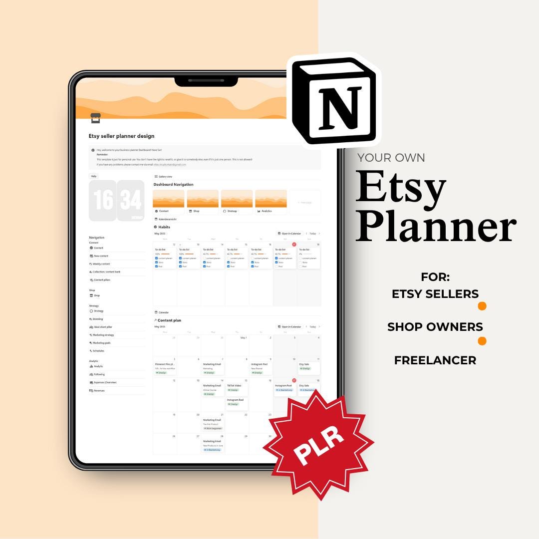 Notion PLR Etsy Seller Planner-template Resell | Task- & Shop Manager ...