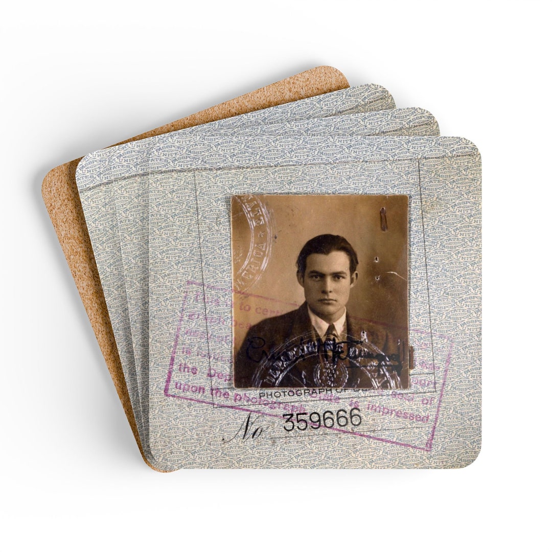 Hemingway Passport Photo Corkwood Coaster Set (4) Literary/author ...
