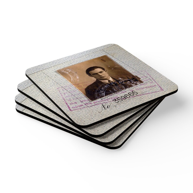 Hemingway Passport Photo Corkwood Coaster Set (4) Literary/author ...