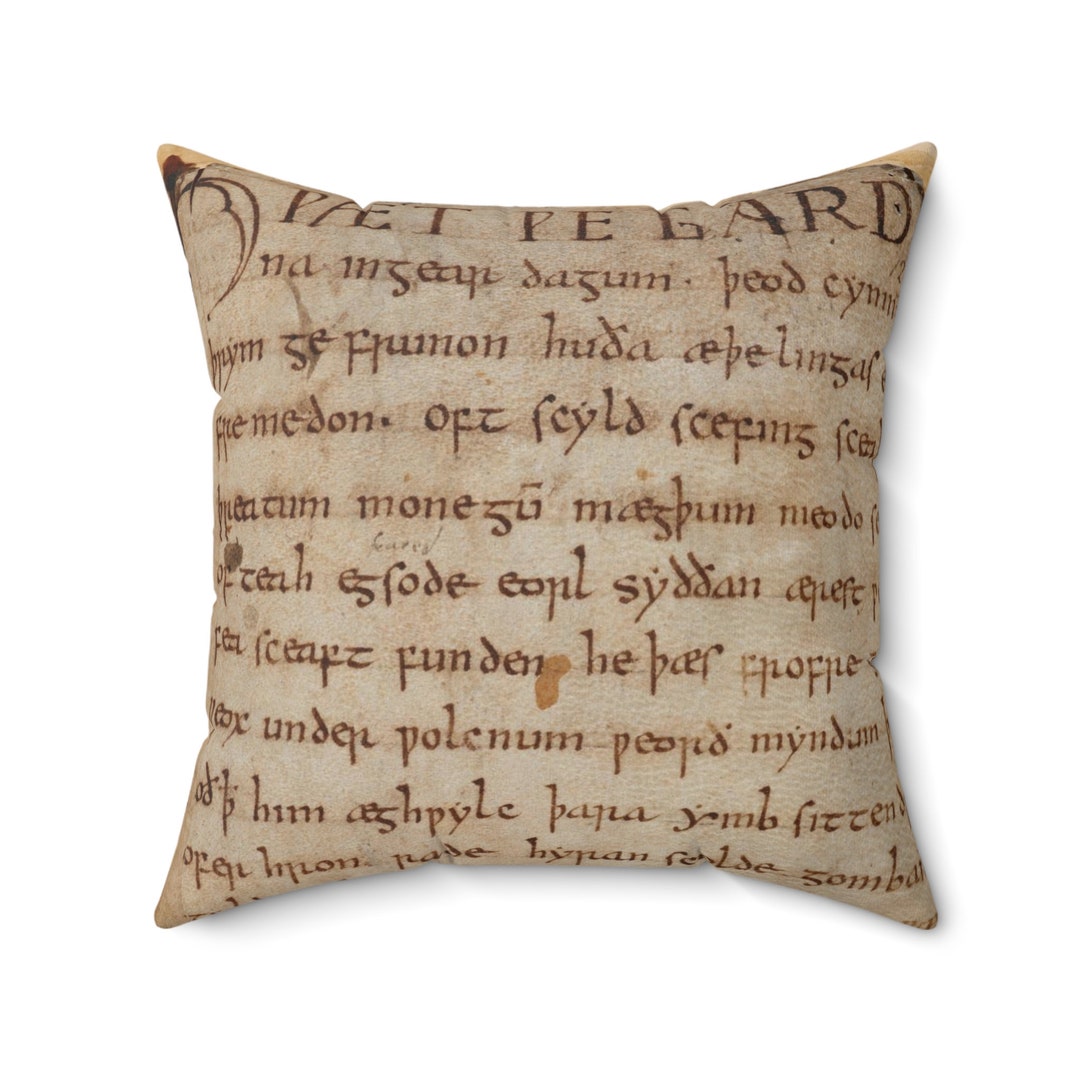 Beowulf Nowell Codex Manuscript Spun Polyester Square Pillow Old ...