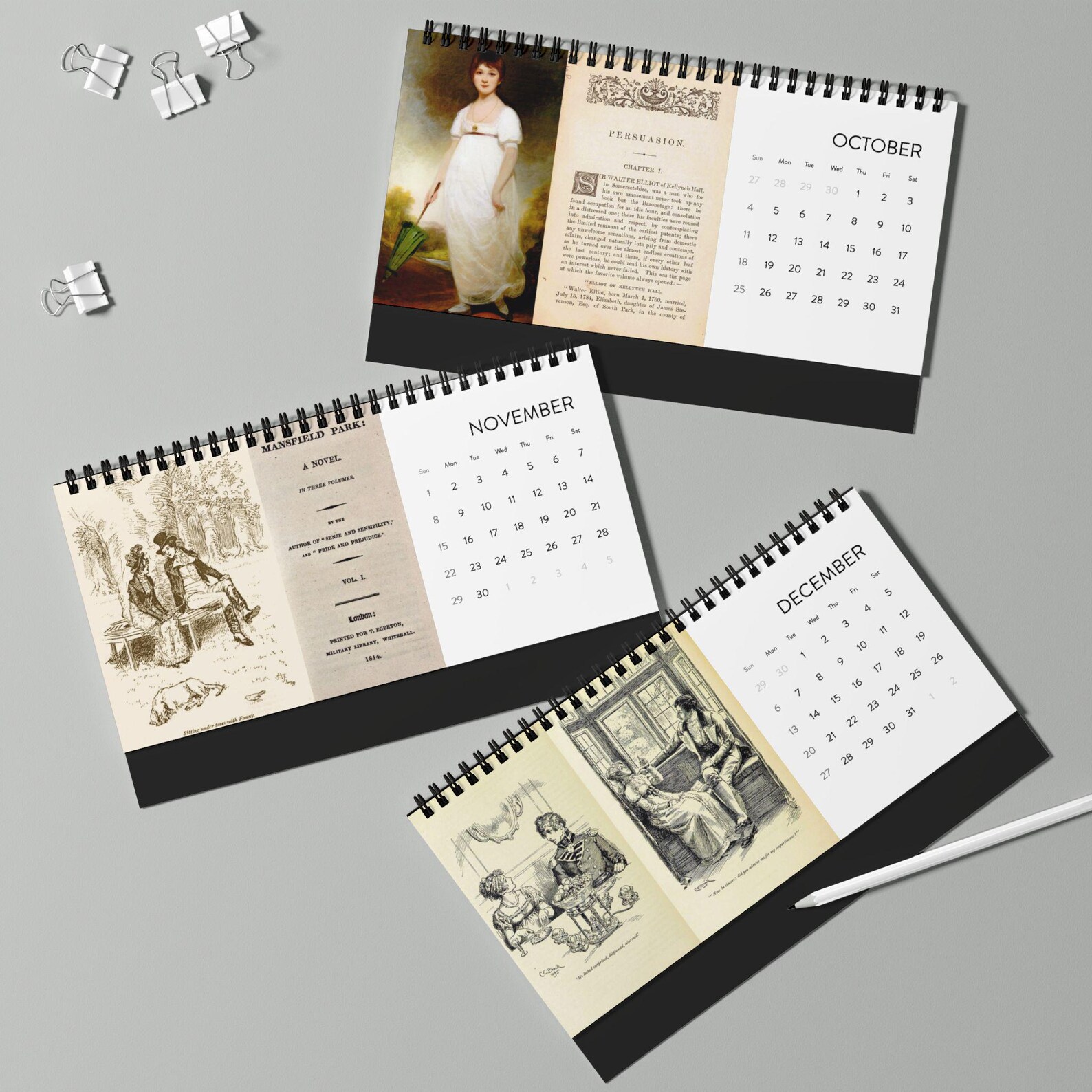 The Works of Jane Austen 2026 Monthly Desktop Calendar - Elegant Home ...