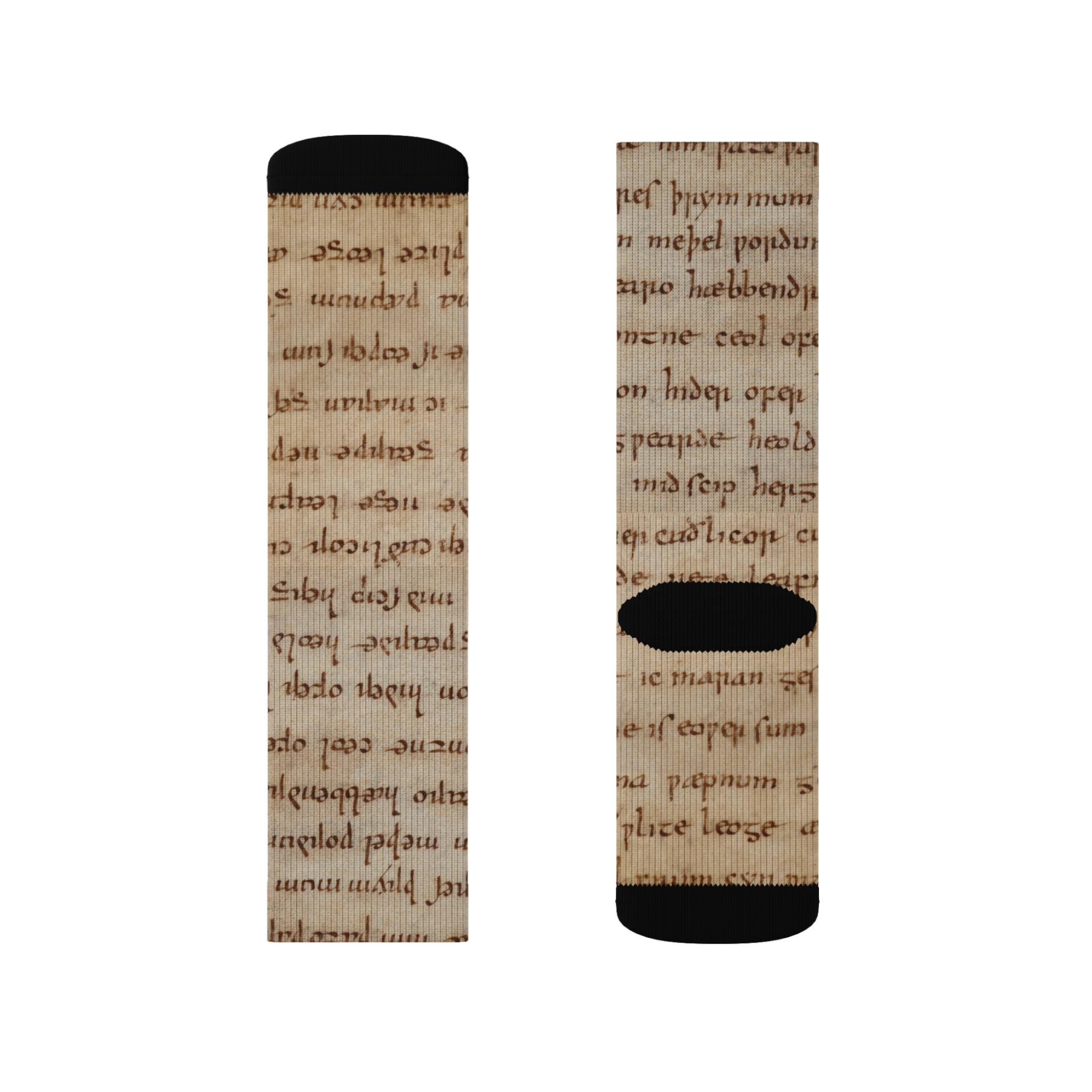 Beowulf (nowell Codex) Text Sublimation Socks Cozy/gift/literary/writer ...