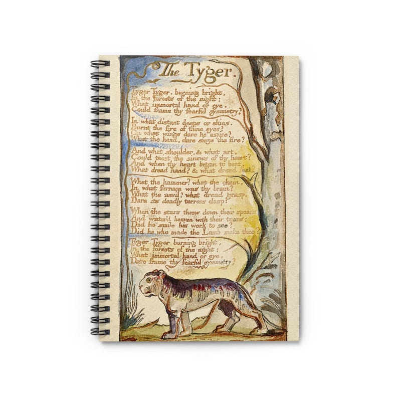 William Blake's 'the Tyger' Spiral Notebook Writer/journal/author/gift ...