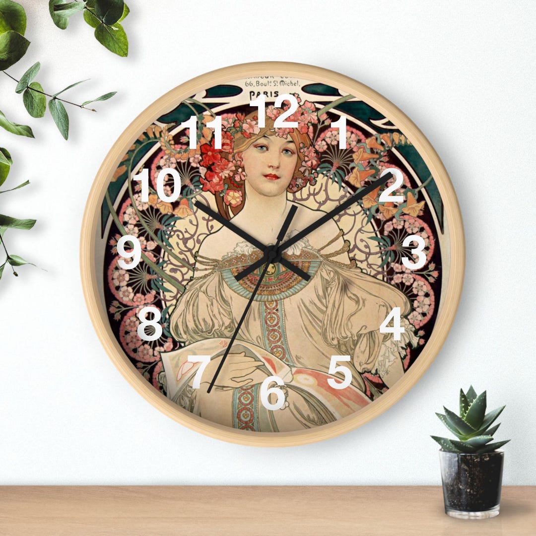 Mucha Champenois Wall Clock Vintage/floral/art/decor/parisian Style ...