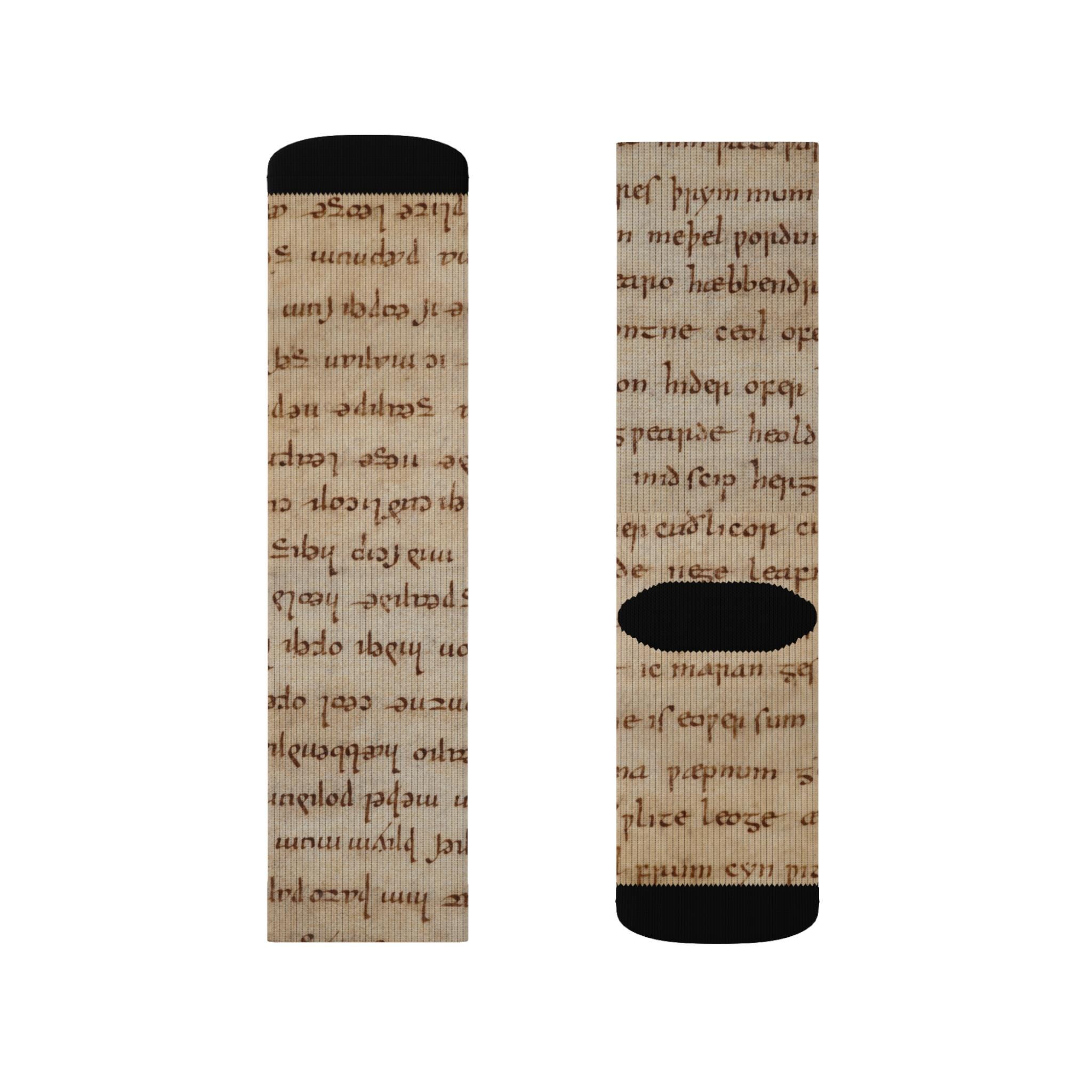 Beowulf (nowell Codex) Text Sublimation Socks Cozy/gift/literary/writer ...