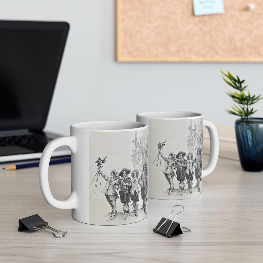 Three Musketeers With D'artagnan Illustration White Ceramic Mug Vintage ...