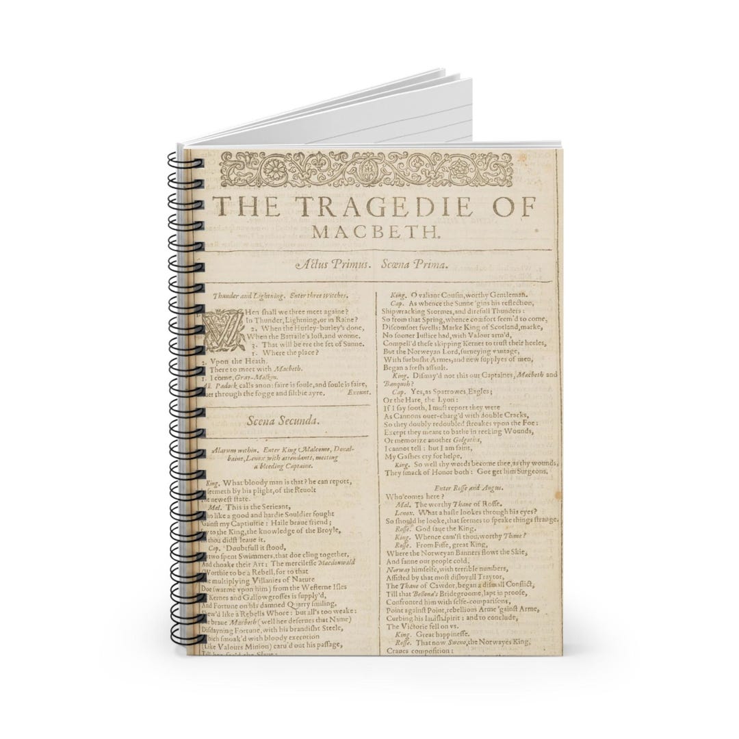 Shakespeare's Macbeth First Folio Title Page Spiral Notebook - Literary ...