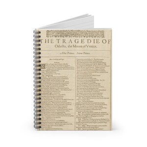 Shakespeare's Othello First Folio Title Page Spiral Notebook Classic ...