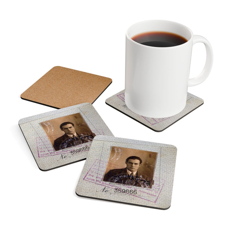 Hemingway Passport Photo Corkwood Coaster Set (4) Literary/author ...