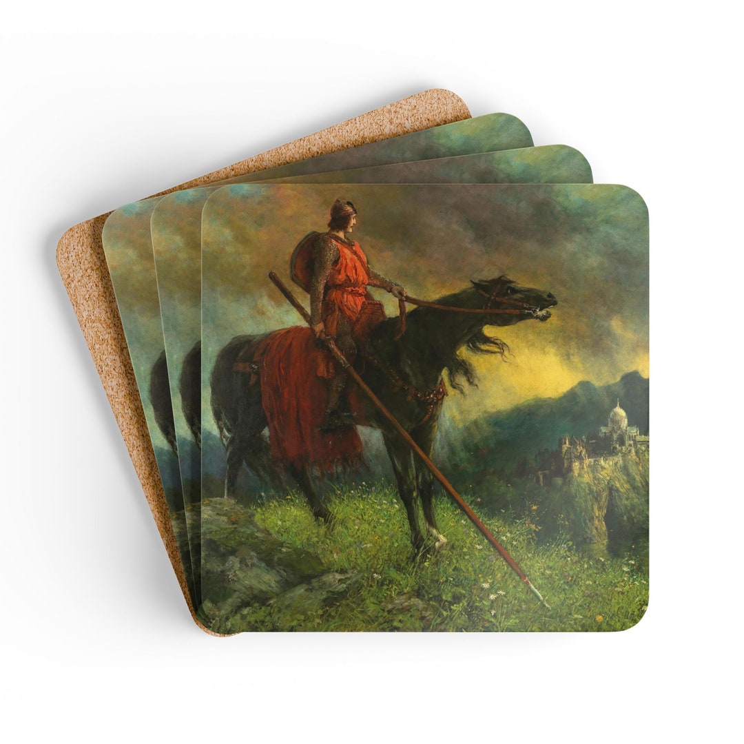 Parsifal on the Way to the Grail Castle Corkwood Coaster Set (four ...