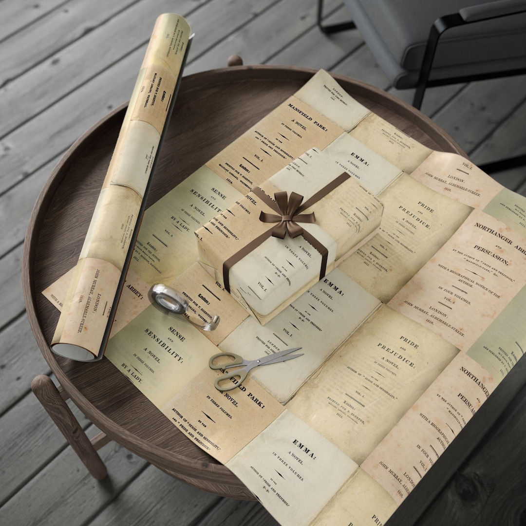 Jane Austen Novel First Edition Title Pages Wrapping Paper Author ...