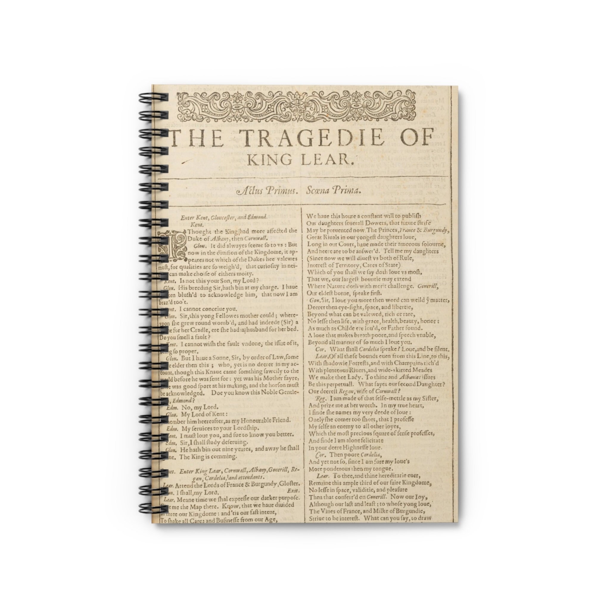King Lear First Folio Title Page Spiral Notebook - Ruled Line ...