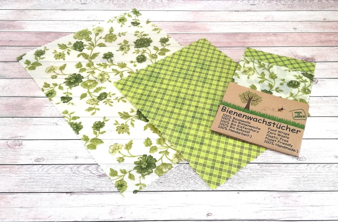 Organic Beeswax Cloths Set of 2 flowers Green, Beeswax Cloth, Food ...
