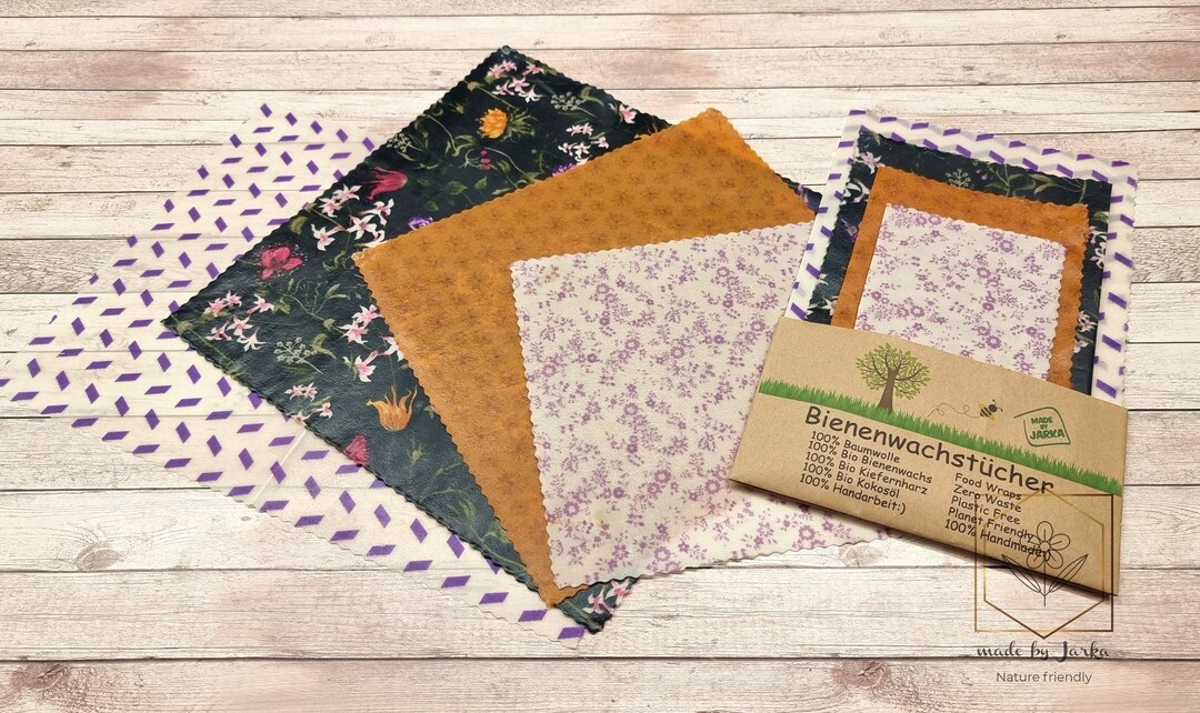 Organic Beeswax Cloths Set of 4 purple-yellow, Beeswax Cloth, Food ...