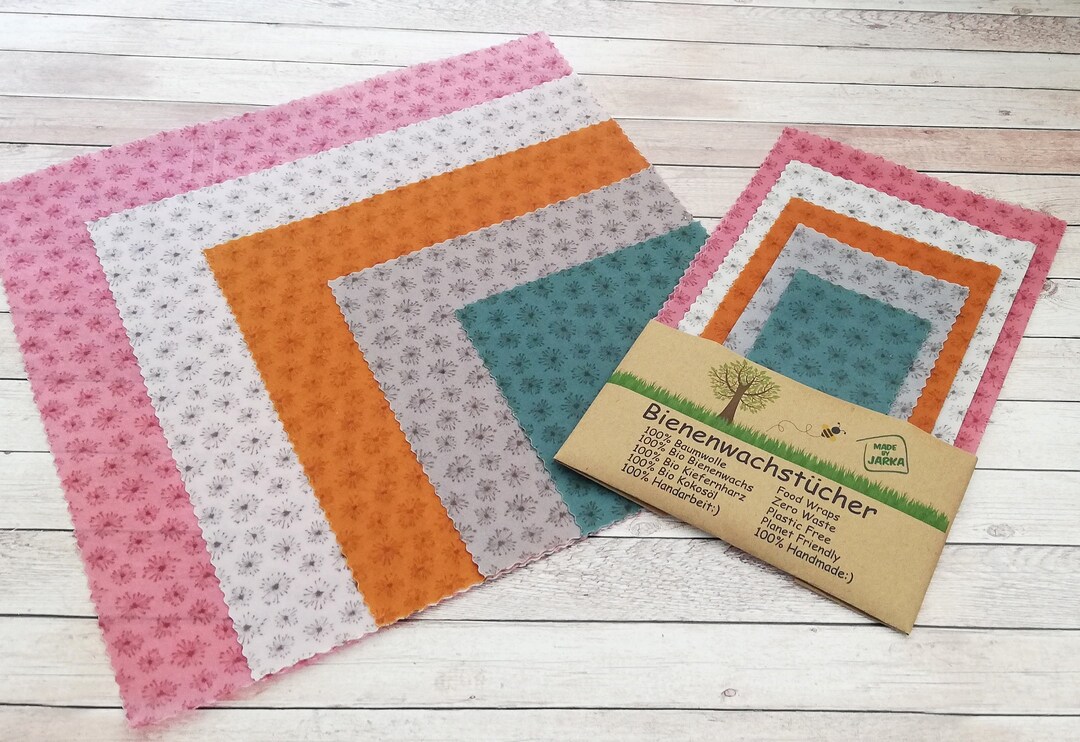 Organic Beeswax Cloths Set of 5 flowers, Beeswax Cloth, Food Starter ...