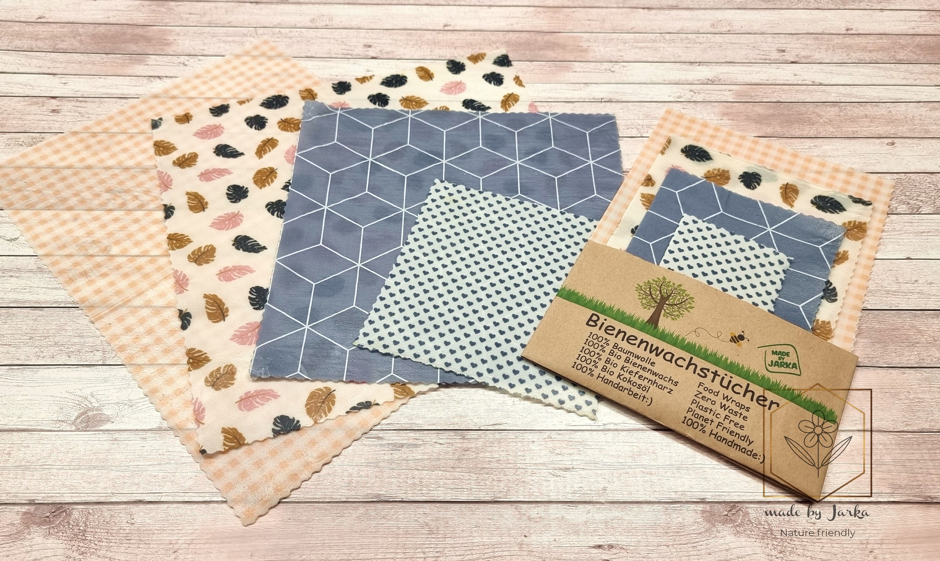 Organic Beeswax Cloths Set of 4 "grey-orange", Beeswax Cloth, Food ...