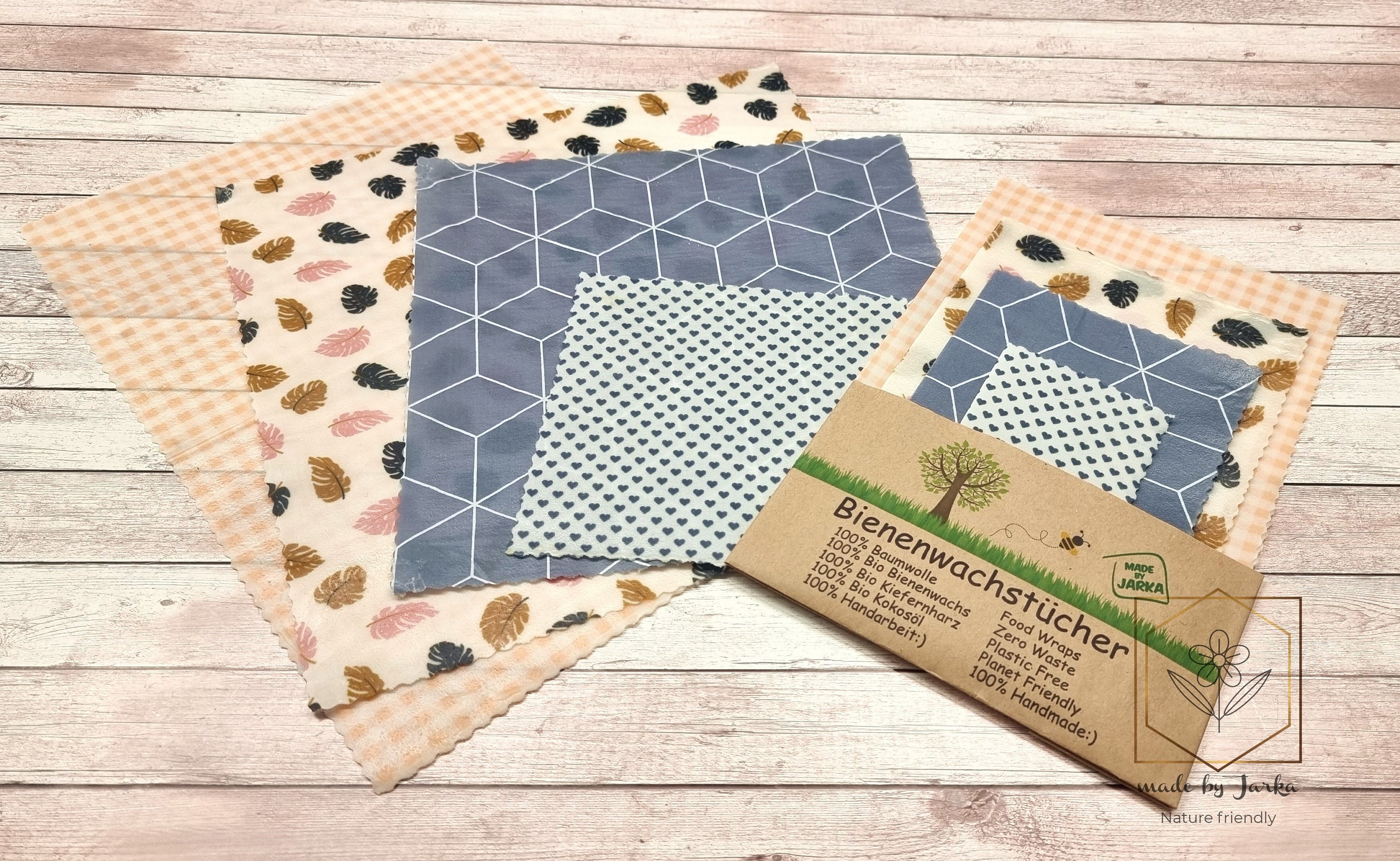 Organic Beeswax Cloths Set of 4 "grey-orange", Beeswax Cloth, Food ...