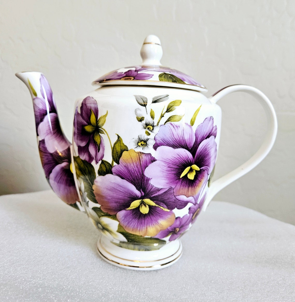 Grace Teaware Fine Porcelain Purple Pansey Teapot With Gold Trim - Etsy