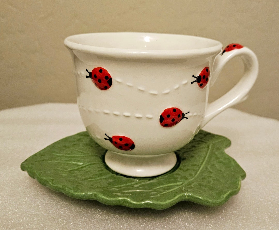 Lang - Oh so Cute Coffee Cup With Ladybugs and a Leaf Saucer - Etsy