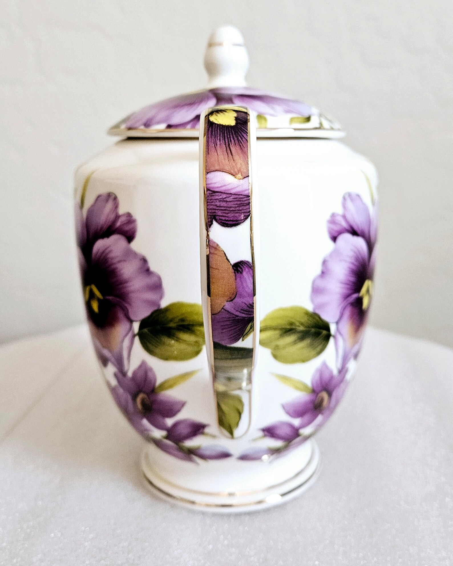 Grace Teaware Fine Porcelain Purple Pansey Teapot With Gold Trim - Etsy
