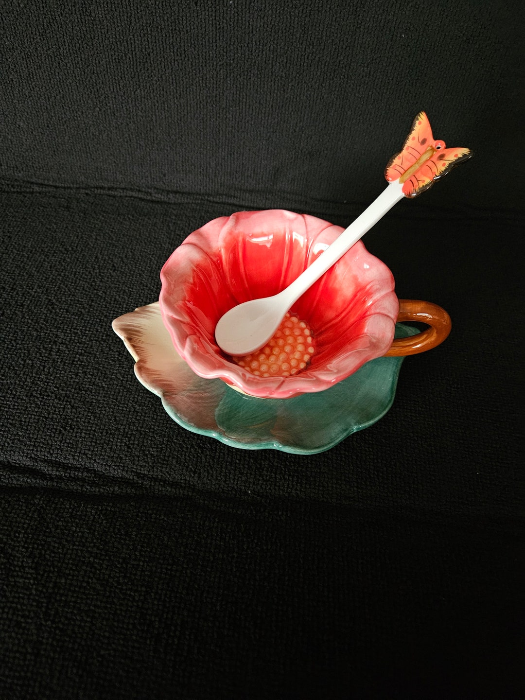 Corner Ruby CR Teacup Red With Orange Center and Brown Stem - Etsy