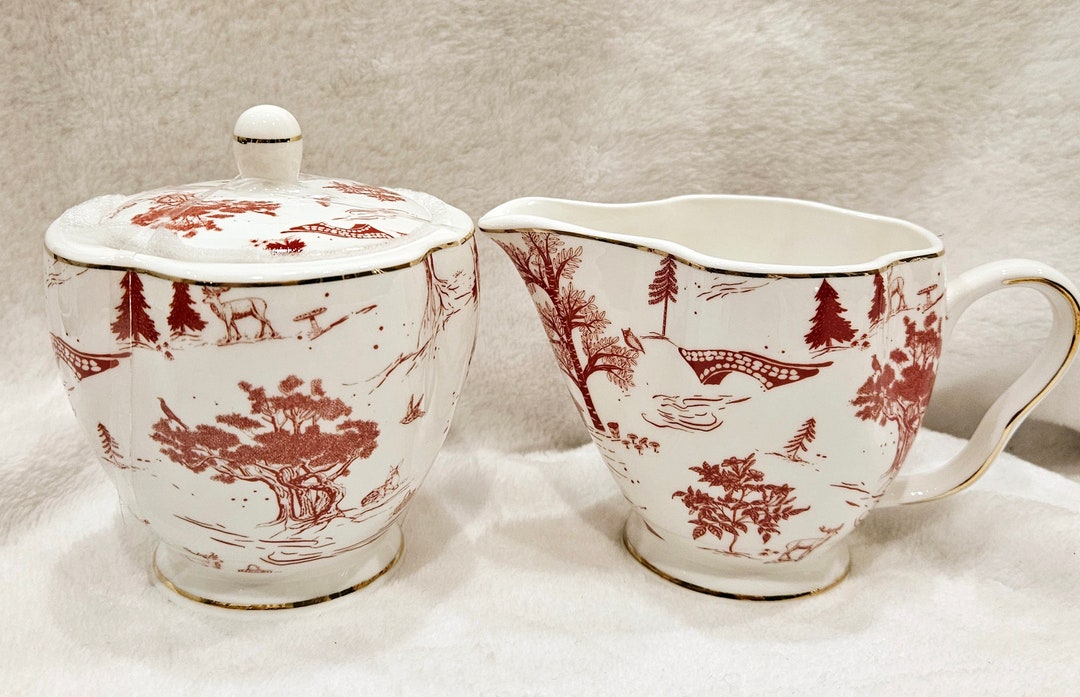 Grace Teaware Creamer and Sugar Dish With a Lid. Red and White Cabin ...