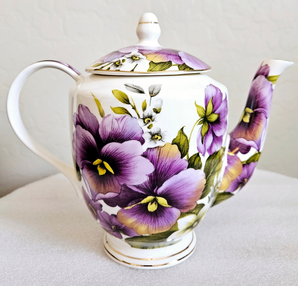 Grace Teaware Fine Porcelain Purple Pansey Teapot With Gold Trim - Etsy
