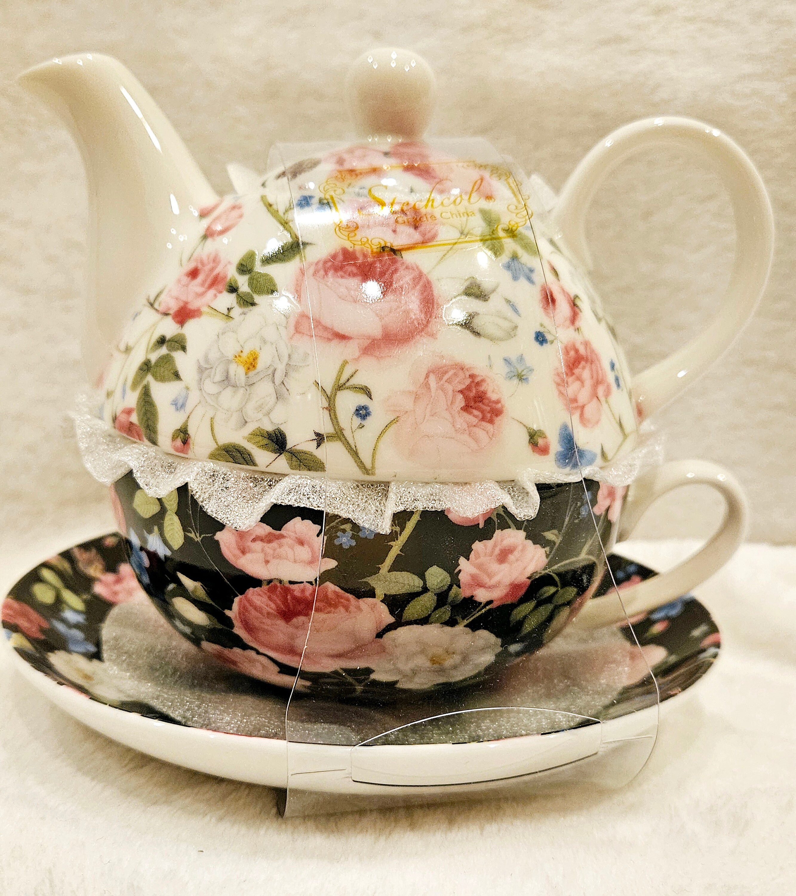 Grace Teaware Coffee or Tea for One. Pink Flower With Contrasting ...