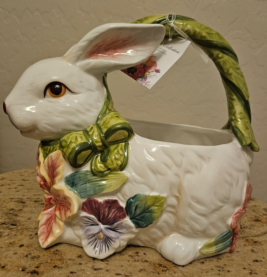 Easter or Year Round Corner Ruby Easter Bunny Rabbit Basket With Handle ...