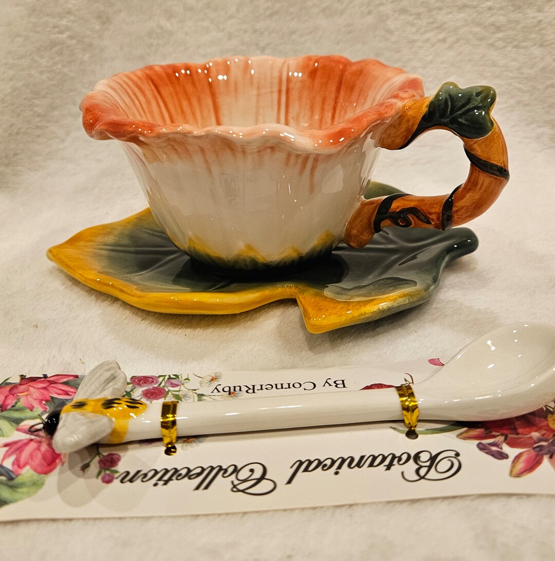 Corner Ruby CR Teacup Botanical Collection Orange and White - Etsy
