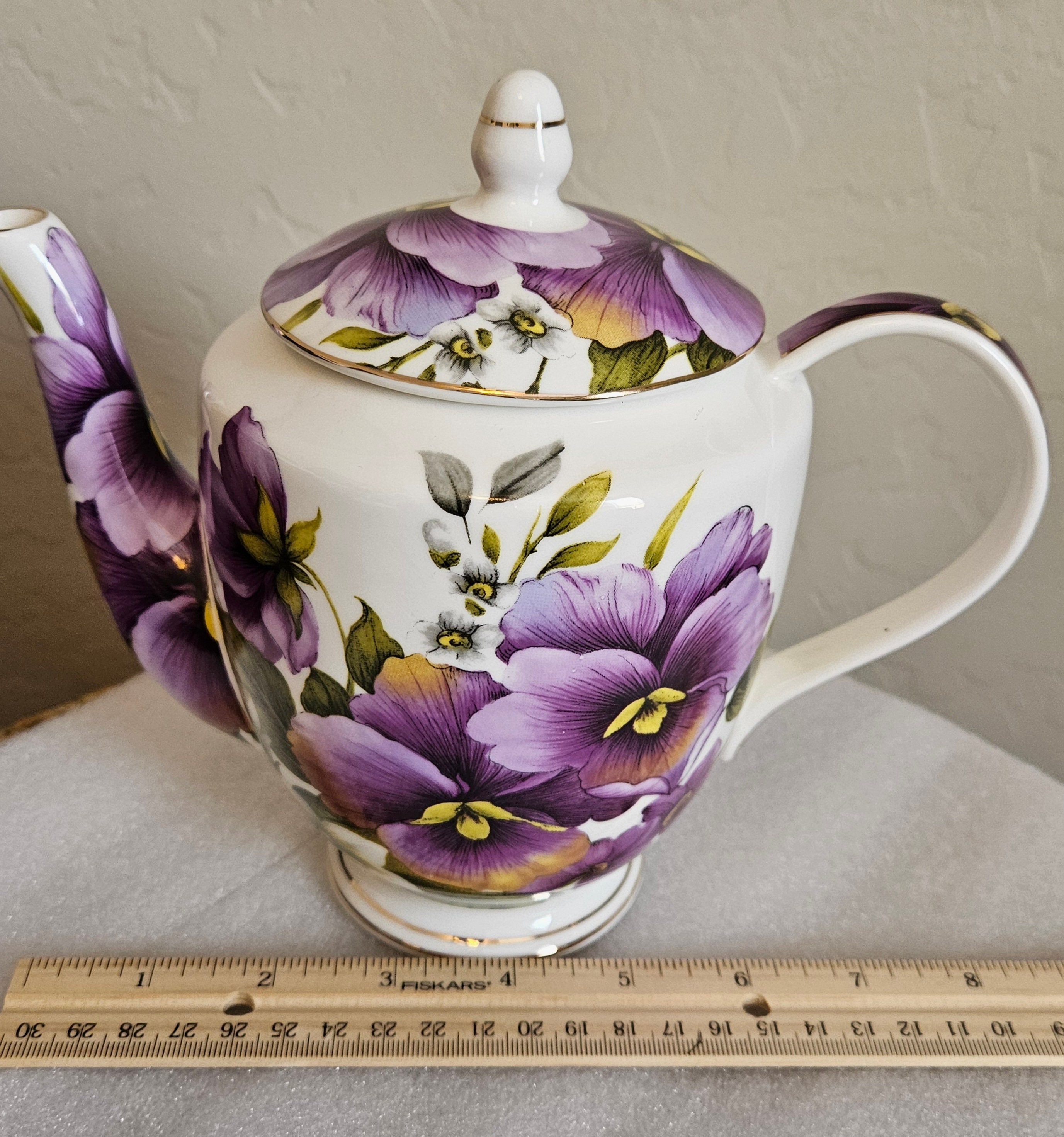 Grace Teaware Fine Porcelain Purple Pansey Teapot With Gold Trim - Etsy