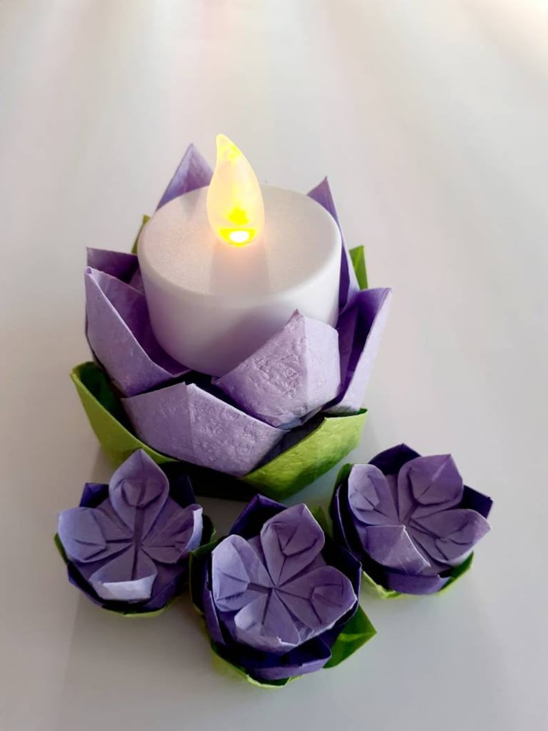 Origami Lotus: Handmade Paper Flower, LED Candle Holder - Etsy