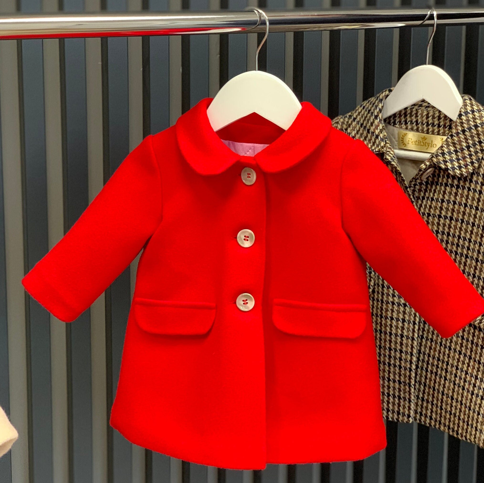 Wool Baby Red Jacket, Girl's Coat. Wool Kids Jacket for Christmas, Long ...