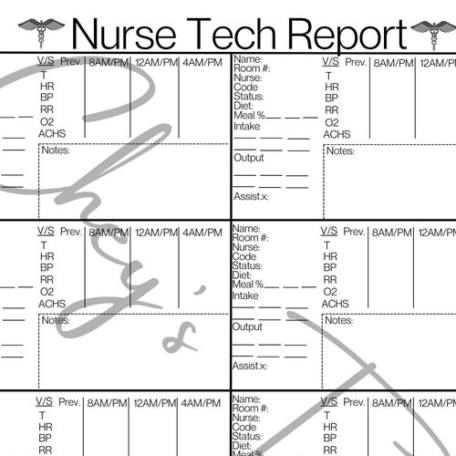 Nurse Tech Sheet 1 PCT Sheet CNA Sheet Student Nurse - Etsy