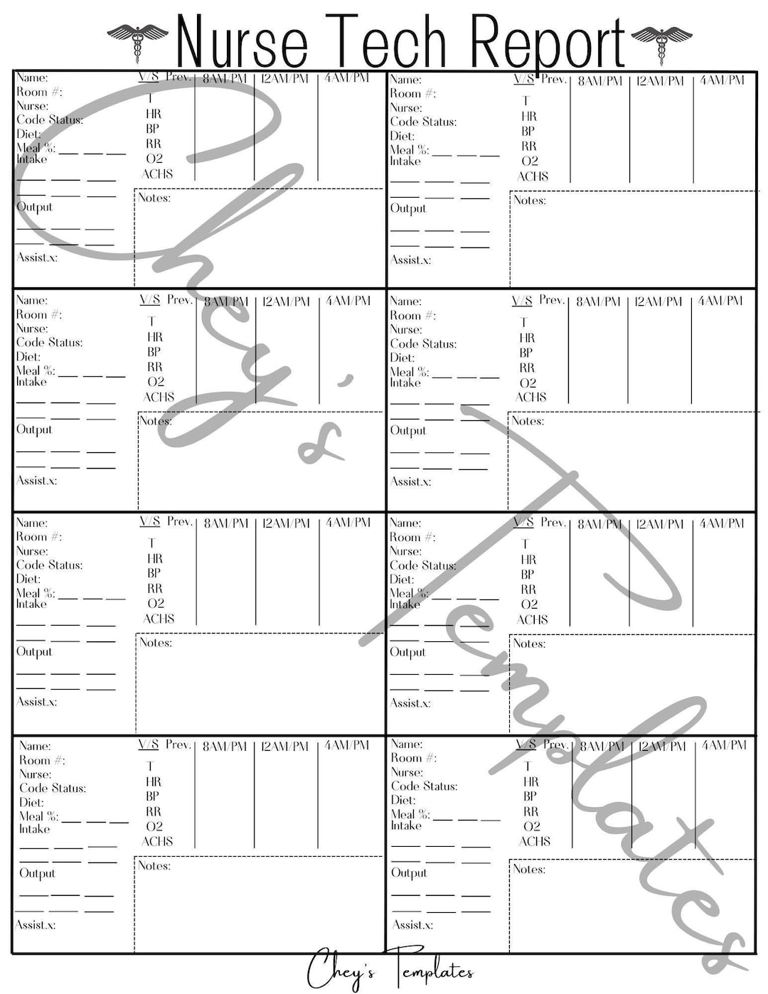 Nurse Tech Sheet 3 | CNA Report Sheet | PCT Report | Student Nurse ...