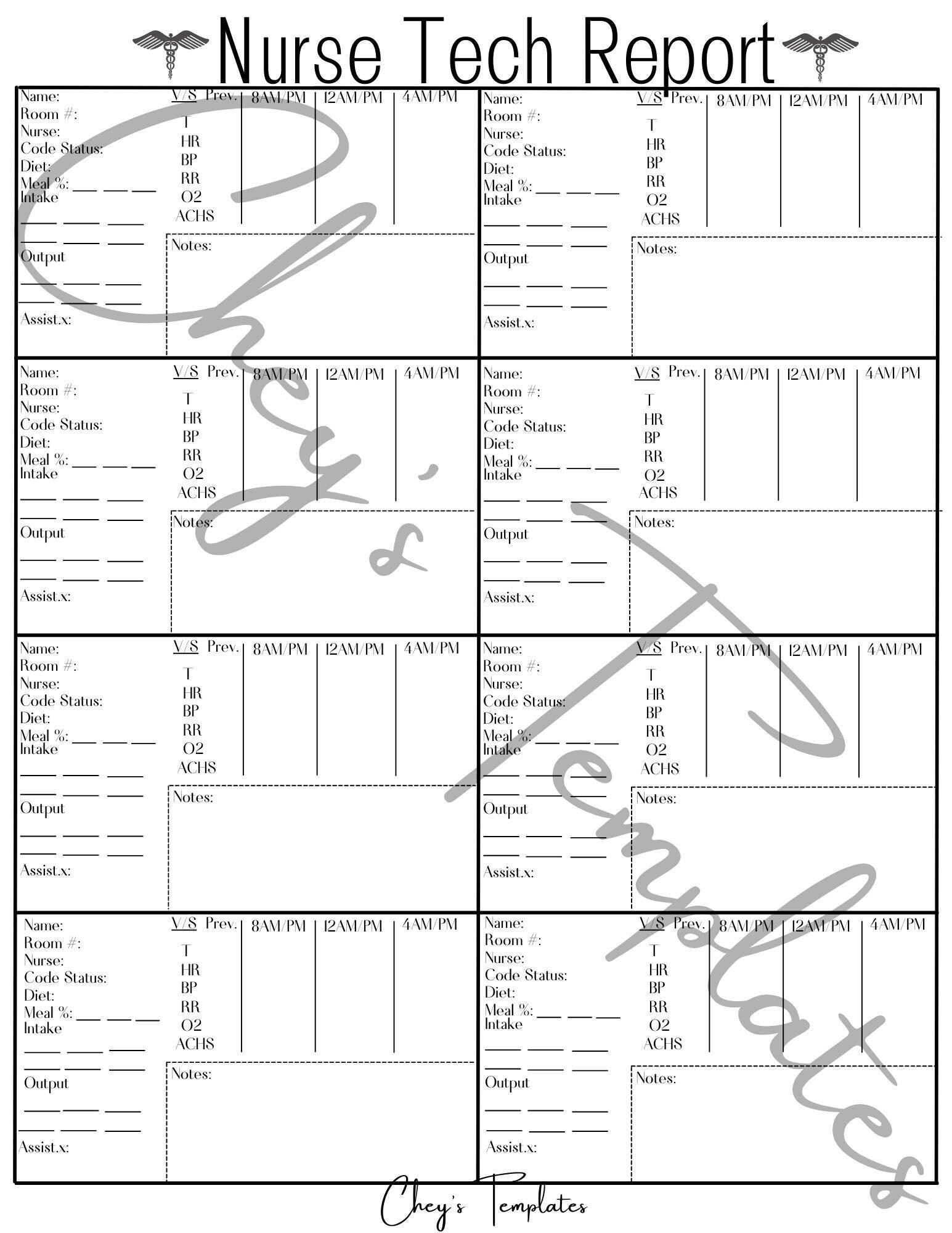Nurse Tech Sheet 3 | CNA Report Sheet | PCT Report | Student Nurse ...