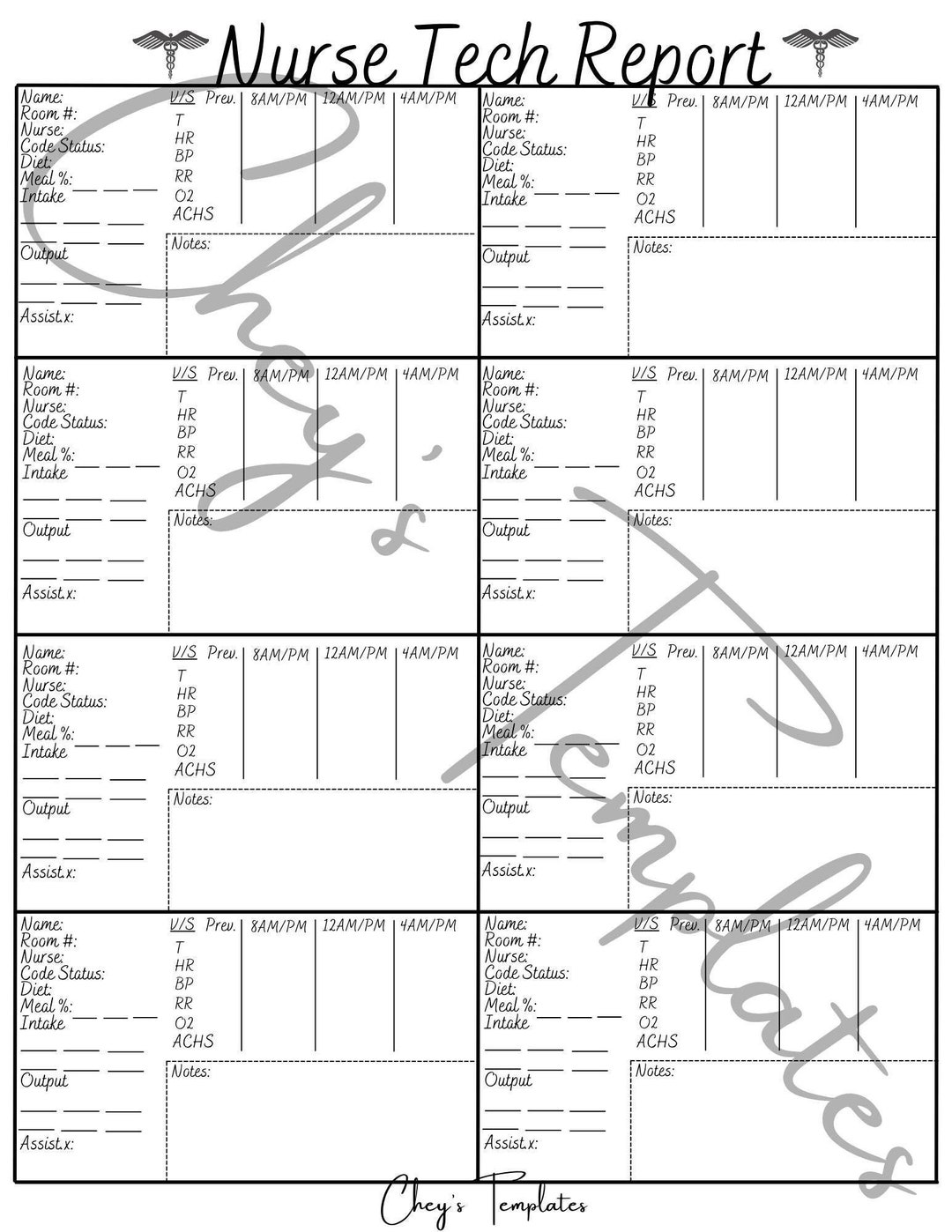 Nurse Tech Sheet 2 | Patient Care Report Sheet | Report Sheet - Etsy