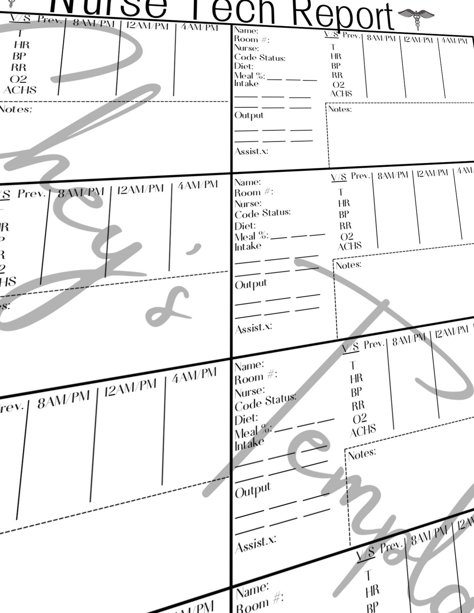 Nurse Tech Sheet 3 | CNA Report Sheet | PCT Report | Student Nurse ...