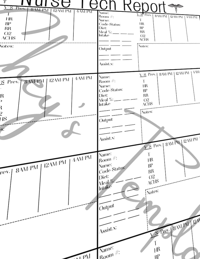 Nurse Tech Sheet 3 | CNA Report Sheet | PCT Report | Student Nurse ...