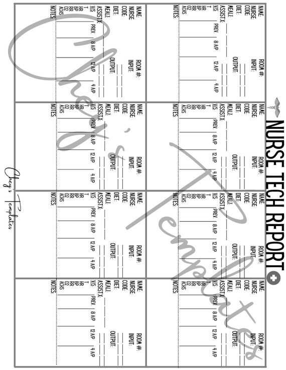 Nurse Tech Vertical Report Sheet PCT Brain Sheet CNA | Etsy